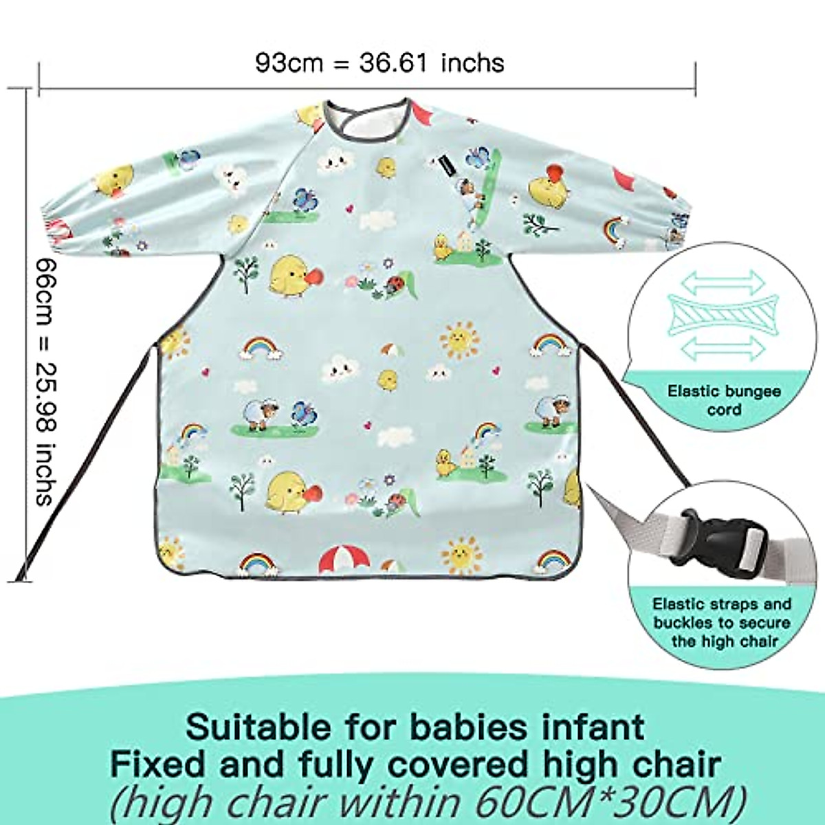 PewinGo Weaning Bib & BLW Attaches and Fully Cover to Baby Highchair, Long Sleeves Bib with Waterproof, Comfortable,Machine Washable, Suitable for Baby Infant -Grey,Toddler Bib