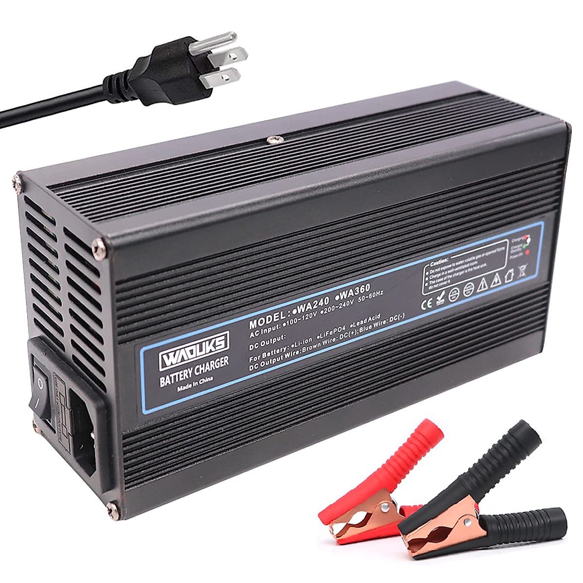 14.6V 20A Charger 12V 20A LiFepo4 Smart Charger DC Output Connector Alligator Clip Used for 4S 12V LiFepo4 Battery Pack with Cooling Fan