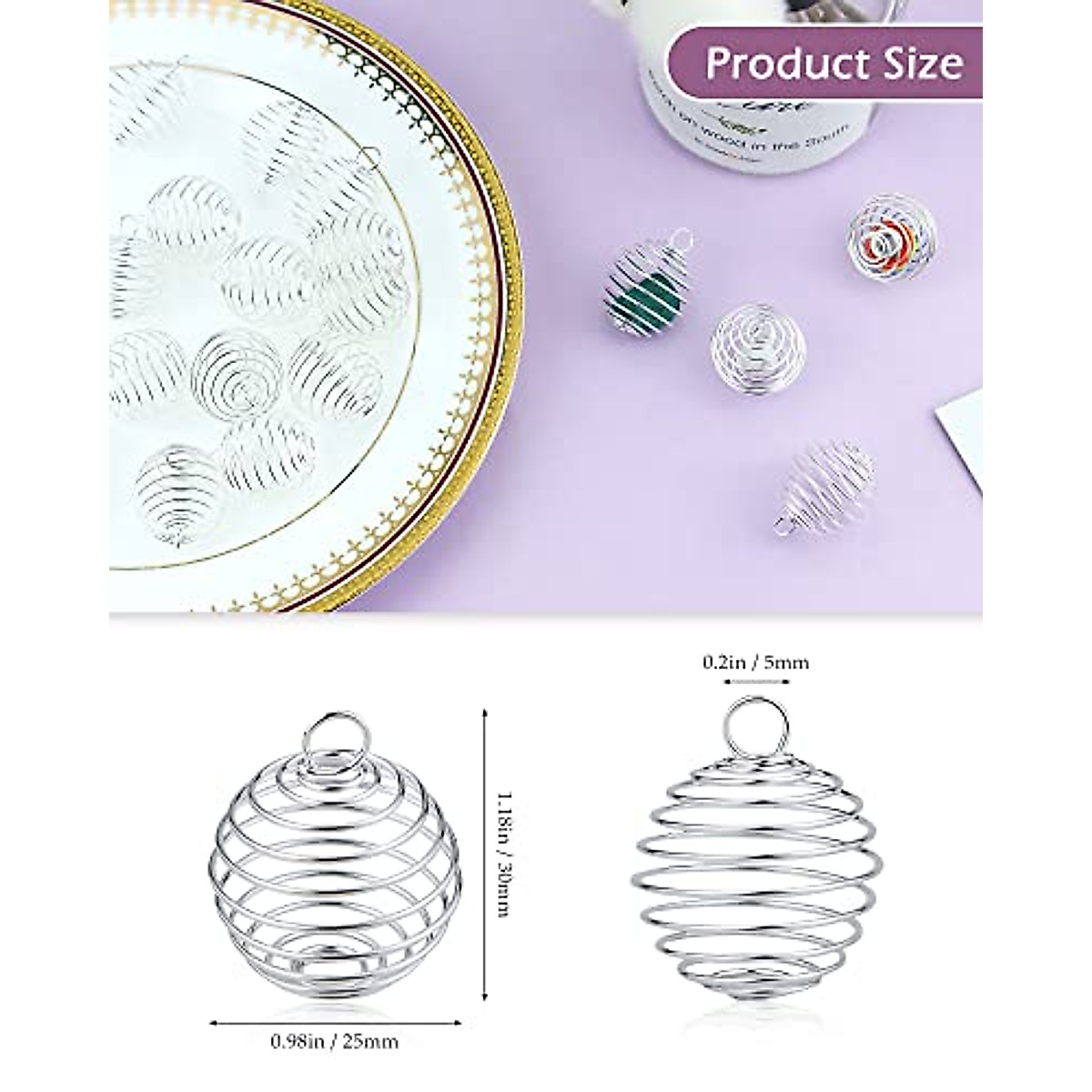 JIALEEY Spiral Bead Cages Pendants, 20 PCs 25x30mm Silver Plated Stone Holder Necklace Cage Pendants Findings for Jewelry Making and Crafting