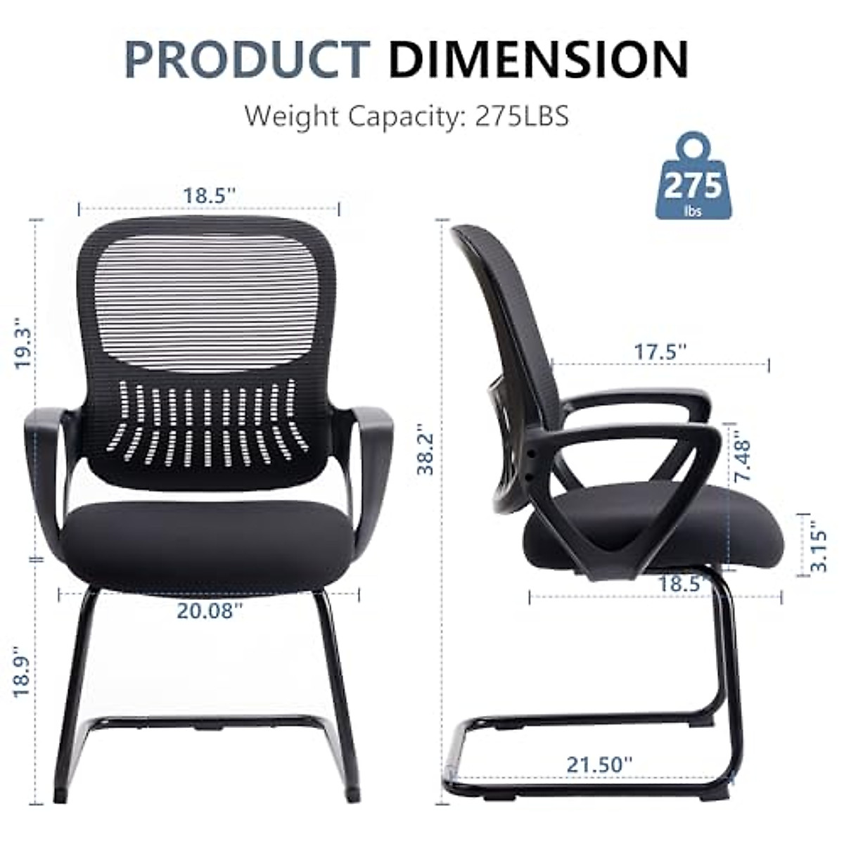 DUMOS Office Desk Chair No Wheels, Ergonomic Executive Sled Base Mesh Computer Chairs with Comfy Arms and Lumbar Support for Home Conference Room Bedroom Waiting Reception Guest Student Elderly