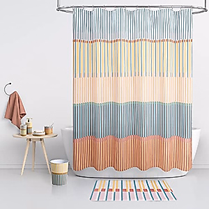 Allure Home Creation Market Stripe 4-Piece Ceramic with Bamboo Bath Accessory Set