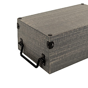 GoCraft 4 Compartment Flatware Caddy, Cutlery Utensil Holder, Silverware Condiment Organizer with Napkin Holder for Kitchen, Dining, Picnics, Grey Washed Mango Wood Caddy with Metal Handles