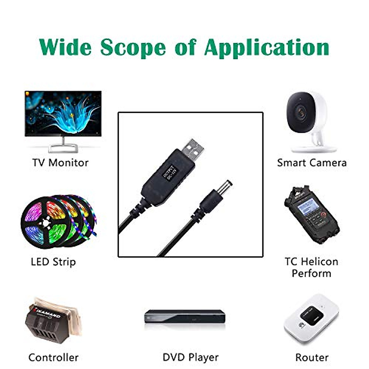 iGreely DC 5V to DC 12V USB Voltage Step Up Converter Cable Power Supply USB Cable with DC Jack 5.5 x 2.5mm or 5.5 x 2.1mm, USB 5V to DC 12V Cable 3ft