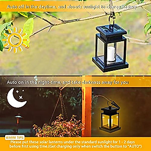 4 Pack Outdoor Hanging Solar Lantern Lights, Flickering Solar Lights Outdoor Garden Lights Solar Powered Waterproof Warm Yellow LED Candle Lantern for Garden Patio Yard Path Tree Umbrella Table Decor