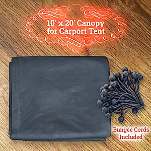 YardGrow 10x20 FT Carport Replacement Canopy Cover Garage Shelter Outdoor Carport Canopy Top Tent Shelter Tarp, Canopy ONLY (Grey)