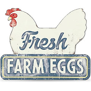 Open Road Brands Fresh Farm Eggs Metal Sign - Vintage Farmhouse Kitchen Sign with Hen and Distressed Finish