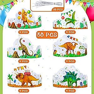 Zhanmai 30 Pcs Dinosaur Party Hats Paper Birthday Party Crowns Dinosaur Paper Hats Theme Party Supplies for Kids Boys Girls, 6 Styles