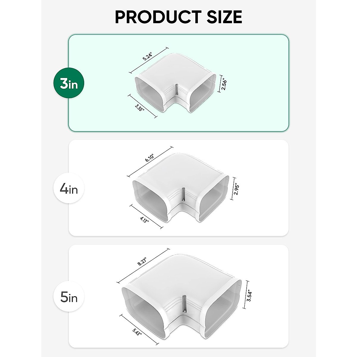 Plusluck 3" Flat Elbow Line Cover Set Parts PVC Accessory for Decorative for Ductless Mini Split, Central AC and Heat Pumps