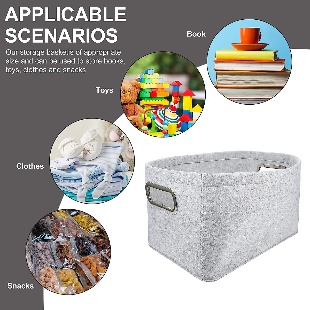 PRETYZOOM Felt Storage Basket, Foldable Storage Basket with Handle Fabric Drawers Storage Baskets Cube Shelf Organizer For Toys Blankets Clothes (24X35X31cm)