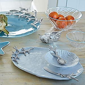 Mariposa Sea Urchin Ceramic Canape Plate with Coral Spoon, Grey