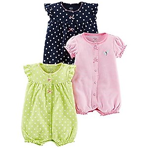 Simple Joys by Carter's Baby Girls' Snap-Up Rompers, Pack of 3, Green/Navy Dots/Pink Stripe, 3-6 Months