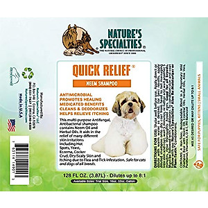 Nature's Specialties Quick Relief Ultra Concentrated Anti-Microbial Medicated Dog Neem Shampoo for Pets, Makes up to 1 Gallon, Natural Choice for Professional Groomers, Helps Relieve Itching, Made in USA, 16 oz