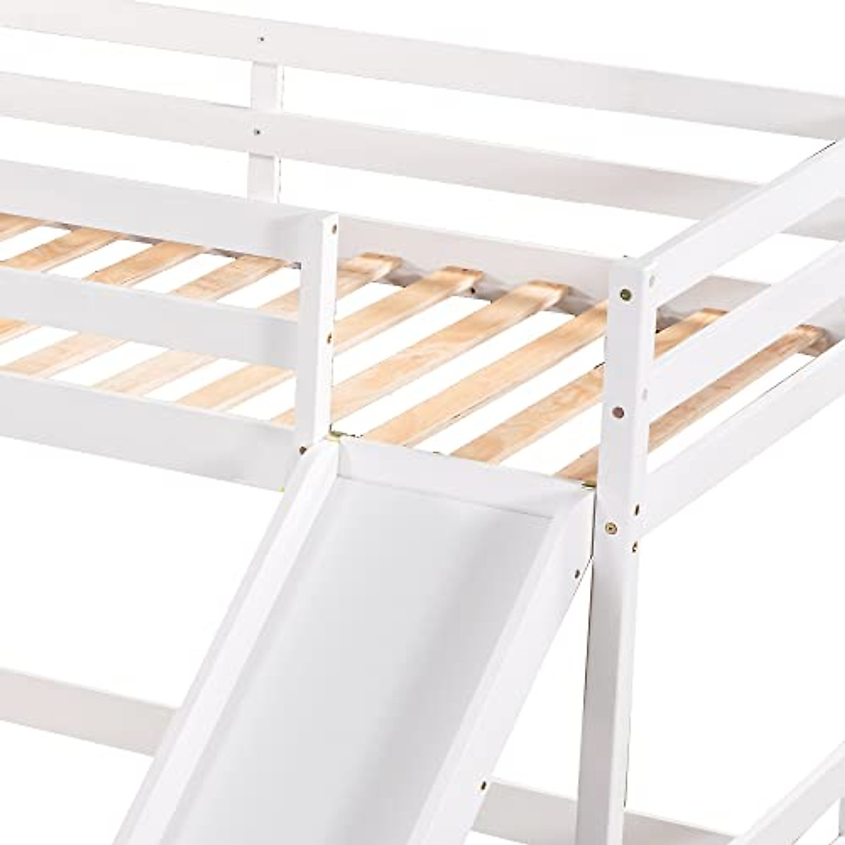 L Shaped Bunk Bed for 4, Wooden Quad Bunk Bed with Slide, Full Over Full Bunk Bed with Twin Over Twin Bunk Bed Attached for Kids Girls Boys - White