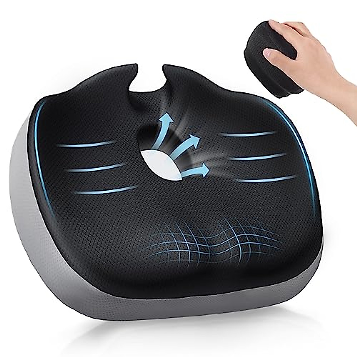 Multifunction Seat Cushion with Removable Insert for Long Sitting, Ergonomic Office Chair Cushion for Hemorrhoid, Sciatica, Tailbone Pain Relief, Non-Slip Memory Foam Butt Pillow for Office, Home, Car