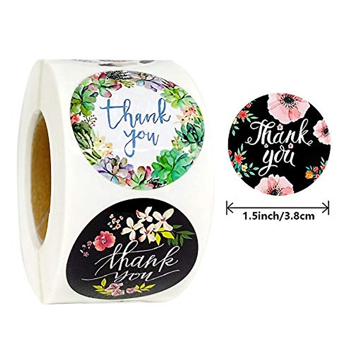 detaiyirongshangmao 2 Roll 1.5Inch Thank You Stickers, 8 Designs, Thank You Sticker Roll Boutique Supplies for Business Packaging | 500 Labels Per Roll for Bubble Mailers & Bags (1PACK)