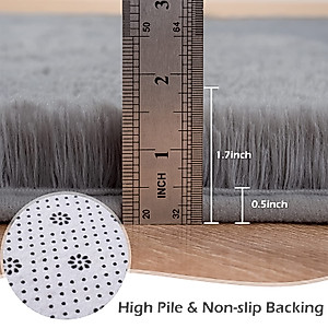 Przemy Fluffy Living Room Rug 5x8 Grey Bedroom Rugs, Shag Fuzzy Large Area Rug, Gray Shaggy Floor Rug Plush Throw Carpet for Nursery Kids Room Bedside Home Decor