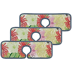 Kitchen Faucet Absorbent Mat 3 Pieces Abstract Flower Leaves Motif Faucet Sink Splash Guard Bathroom Counter and RV,Faucet Counter Sink Water Stains Preventer