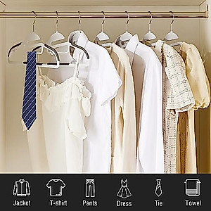 TECHMILLY 30 Pack S-Slide Plastic Hangers, Heavy Duty, Non Slip Space Saving Protect Collar Design Coat Hanger with 360° Swivel Hook, Clothes Organizer for Closet Grey