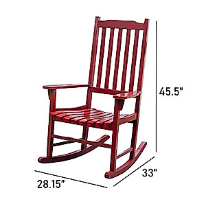 Merry Products Traditional Acacia Hardwood Rocking Chair with Tall Backrest, Curved Seat, and Wide Armrests for Outdoor or Indoor Use, Red
