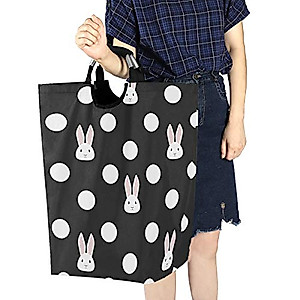 AUUXVA Cute Rabbit Polka Dot Pattern Laundry Basket Collapsible Fabric Laundry Hamper Dirty Bag Storage Baskets Rectangle Folding Washing Clothes Organizer for Bathroom Bedroom Laundry Room 50L