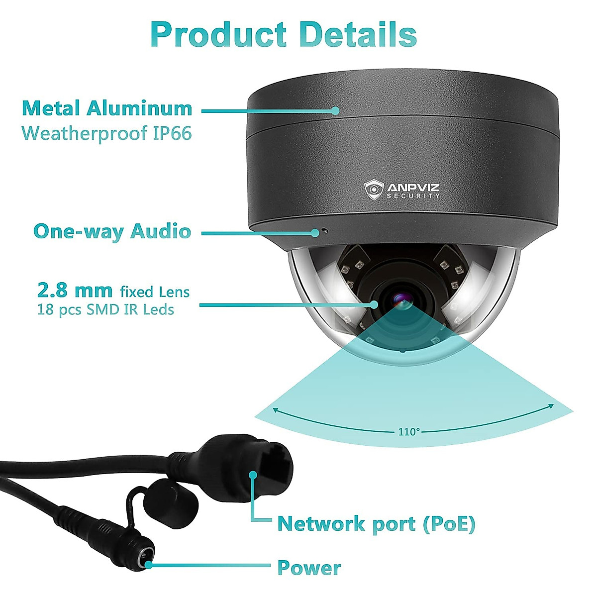 Anpviz 5MP PoE Camera, Outdoor Vandal Dome Security PoE IP Camera with Audio, 98ft Night Vision, H.265, 24/7 Recording Waterproof IP66 Indoor, Wide Angle 2.8mm (Grey), NDAA Compliant (U Series)