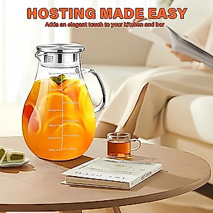 Glass Pitcher with Lid, 88 oz/2500ml Glass Water Pitcher with Precise Scale Line, Hot/Cold Water Jug, Iced Tea, Juice, Milk, Coffee, Lemonade Beverage Carafe with Lid