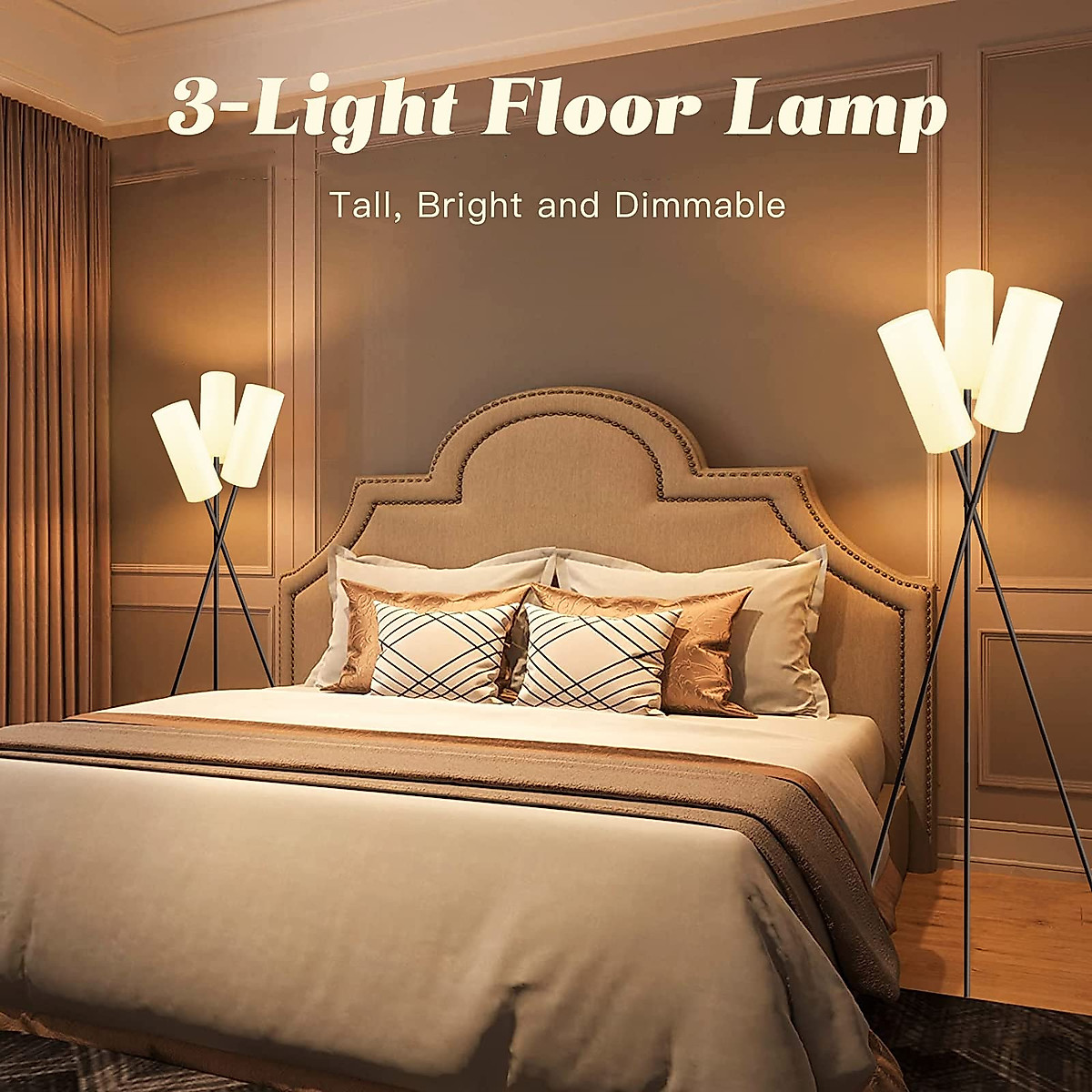 TYIAINI Floor Lamp, Tripod Floor Lamp with 3-Light, Modern Standing Lamps with Foot Switch, 70" Standing Tall Pole Lamps for Living Room, Bedroom, Study Room and Office