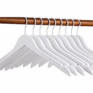 TOPIA HANGER White Wood Bridal Dress Hangers, Premium Wooden Shirt Hangers 10 Pack, 360° White Hook- Smooth Finish- Extra Smoothly Cut Notches (White *10)-CT06W
