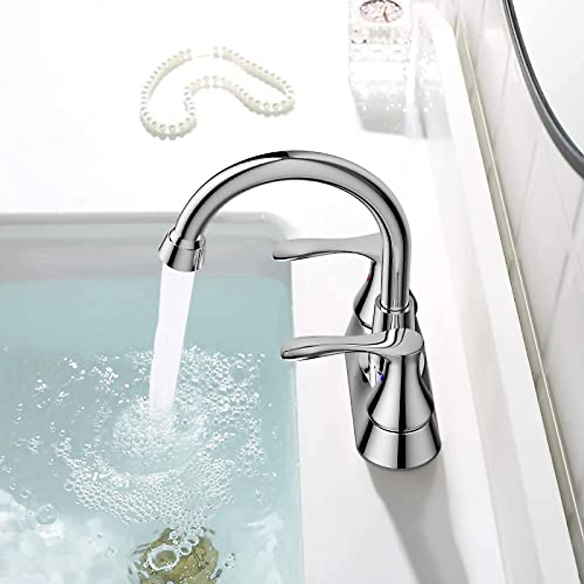 HOMELODY Centerset Bathroom Faucet 4 Inch, 2 Handles Bathroom Sink Faucet,360° Swivel Spout Lavatory Faucet with Pop Up Drain,Chrome