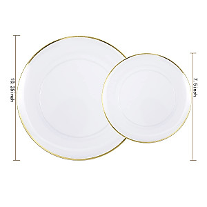 LIYH 60pcs Clear and Gold Plastic Plates Disposable Plates Heavty Duty Includes:30 Dinner Plates 10.25" and 30 Dessert Plates 7.5" Clear Plates with Gold Trim,Wedding Party Plates