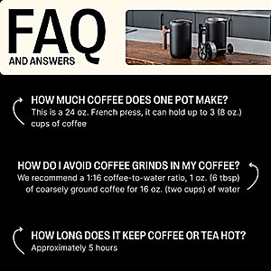 Fellow Clara Coffee Press Coffee Maker - Portable French Press Stainless Steel - Insulated French Press Coffee Maker with Enhanced Filtration System - 24 oz Carafe - Matte Black