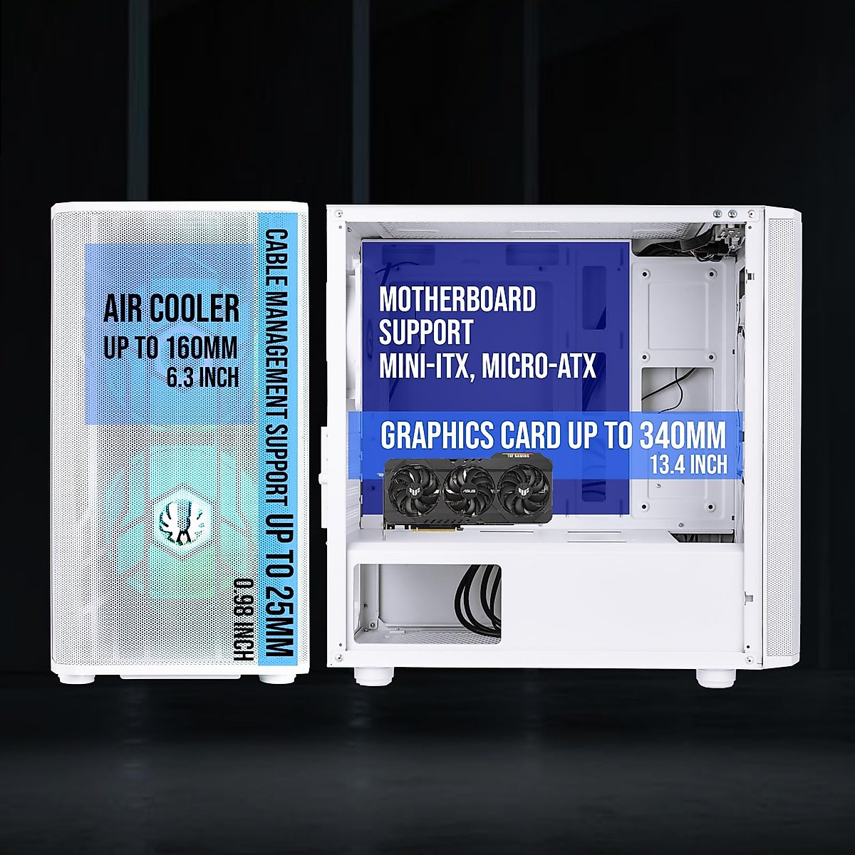 BitFenix Nova Mesh mATX (Micro ATX, Mini ITX) High Airflow PC Gaming Case ARGB Edition White, 3 x ARGB Fans Pre-Installed, 240mm AIO Support at Top, GPU Length Support Up to 345mm (Micro ATX, White)