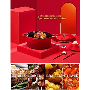 SULIVES Enameled Cast Iron Dutch Oven Non-Stick Cookware Pot with Lid Suitable for Bread Baking Use on Gas Electric Oven 1.5 Quart, Red