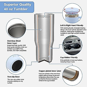 Jahao 40 oz Tumbler with Handle and Straw Lid, Stainless Steel Tumblers with Straw, Insulated Cup Water Bottle Travel Mug Coffee Cup, Spill Proof Leak Proof Tumbler 40 Ounce for Hot Iced Cold - Camel