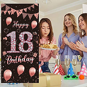 Lnlofen 18th Birthday Door Banner Decorations for Girls, Large 18 Year Old Birthday Party Door Cover Backdrop Supplies, Happy Eighteen Birthday Poster Sign(Rose Gold)