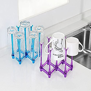 DD-life 3 Pcs Drying Holder Retractable Cup Drying Rack Drinking Glass Holder Stand Plastic Bag Dryer and Mug Tree Cup Stand Tray Holder (1Blue，1Green，1Purple