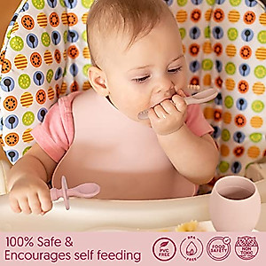 Baby Silicone Feeding Set - Baby Led Weaning Utensils, Silicone Bibs, Infant Feeding Cups For Boys, Girls, & Toddlers Smooth Waterproof Material For Practical Eating, Set of 8