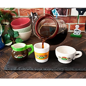 Silver Buffalo Friends Central Perk Logo 3pc Ceramic 3D Sculpted Mini Cup Set, Perfect as a Sugar, Cream, or Milk set, 3.5 Ounces