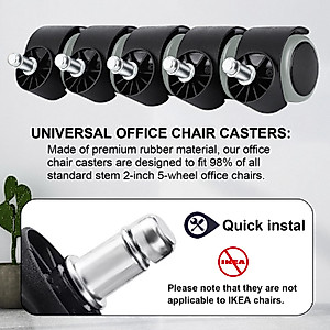 YIOVVOM 5PCS 2 Inch 11mm Universal Standard Size Roller Office Chair Replacement Wheels, Floor Protecting PU Plastic Office Chair Caster Wheels Standard Stem Size - Black/Gray