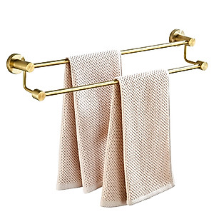 BATHSIR Brushed Gold Towel Rack, 24 Inch Double Towel Bar Wall Mounted Bathroom Towel Holder Hanger Stainless Steel