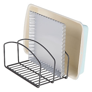 mDesign Steel Cookware Holder, Storage Organizer Rack with Three Slots for Kitchen Cabinet, Pantry, Holds Pans, Pots, Lids, Cookie Sheets, Cutting Boards - Concerto Collection - Graphite Gray