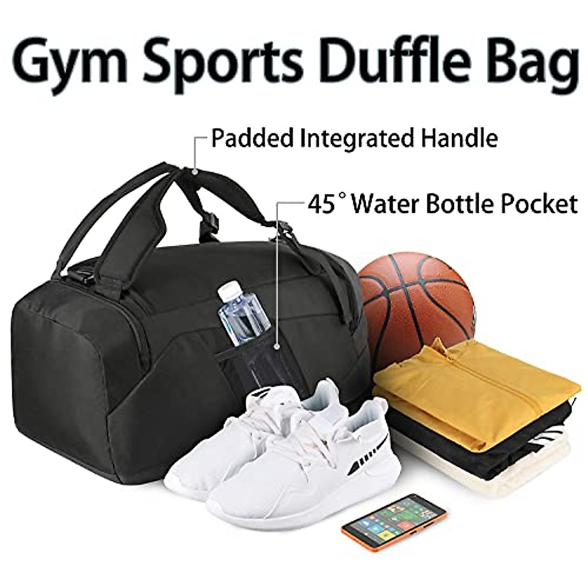 MATEIN Gym Bag for Men, 45L Large Gym Backpack Sports Duffle Bag with Shoes Compartment, 3 Way Waterproof College Workout Carry on Travel Duffel Backpack Fits 15 Inch laptop Gifts for Men Women, Black