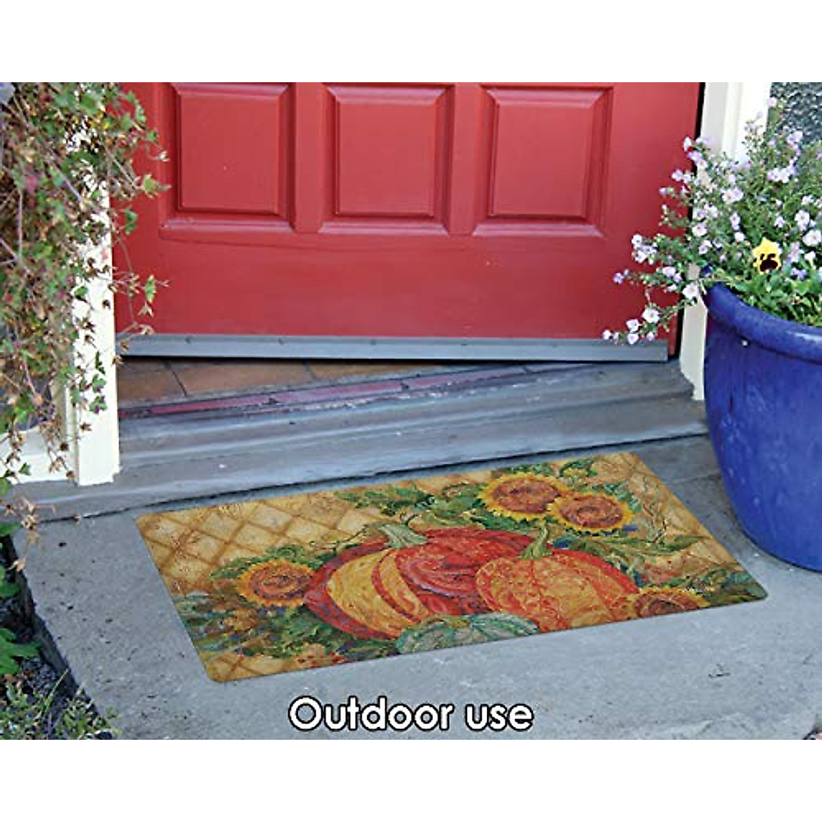 Toland Home Garden 800459 Boho Pumpkins Fall Door Mat 18x30 Inch Sunflower Outdoor Doormat for Entryway Indoor Entrance
