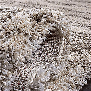 SAFAVIEH Hudson Shag Collection Area Rug - 7' Square, Ivory & Grey, Modern Design, Non-Shedding & Easy Care, 2-inch Thick Ideal for High Traffic Areas in Living Room, Bedroom (SGH206A)