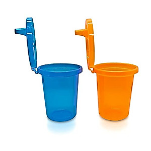 EJA Designs Sippy Cup for 1 Year Old and Toddlers with Attached Lid - Spill Proof, Stackable, Dishwasher Safe - 10 Oz, 4 Count - Never Lose a Lid Again - Baby Sippy Cups (Blue & Orange)