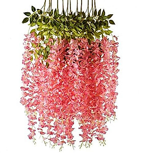 Romase 24 Pack 45 inch Artificial Yellow Wisteria Vine Ratta Fake Bushy Flower String Silk Garland Long Hanging for Wedding Party Home Garden Outdoor Greenery Office Wall Decoration
