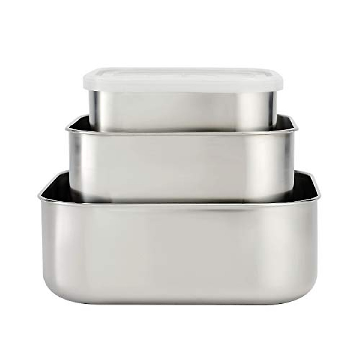 Tramontina Covered Square Container Set w/Frosted Lids Stainless Steel 3Pc, 80204/019DS