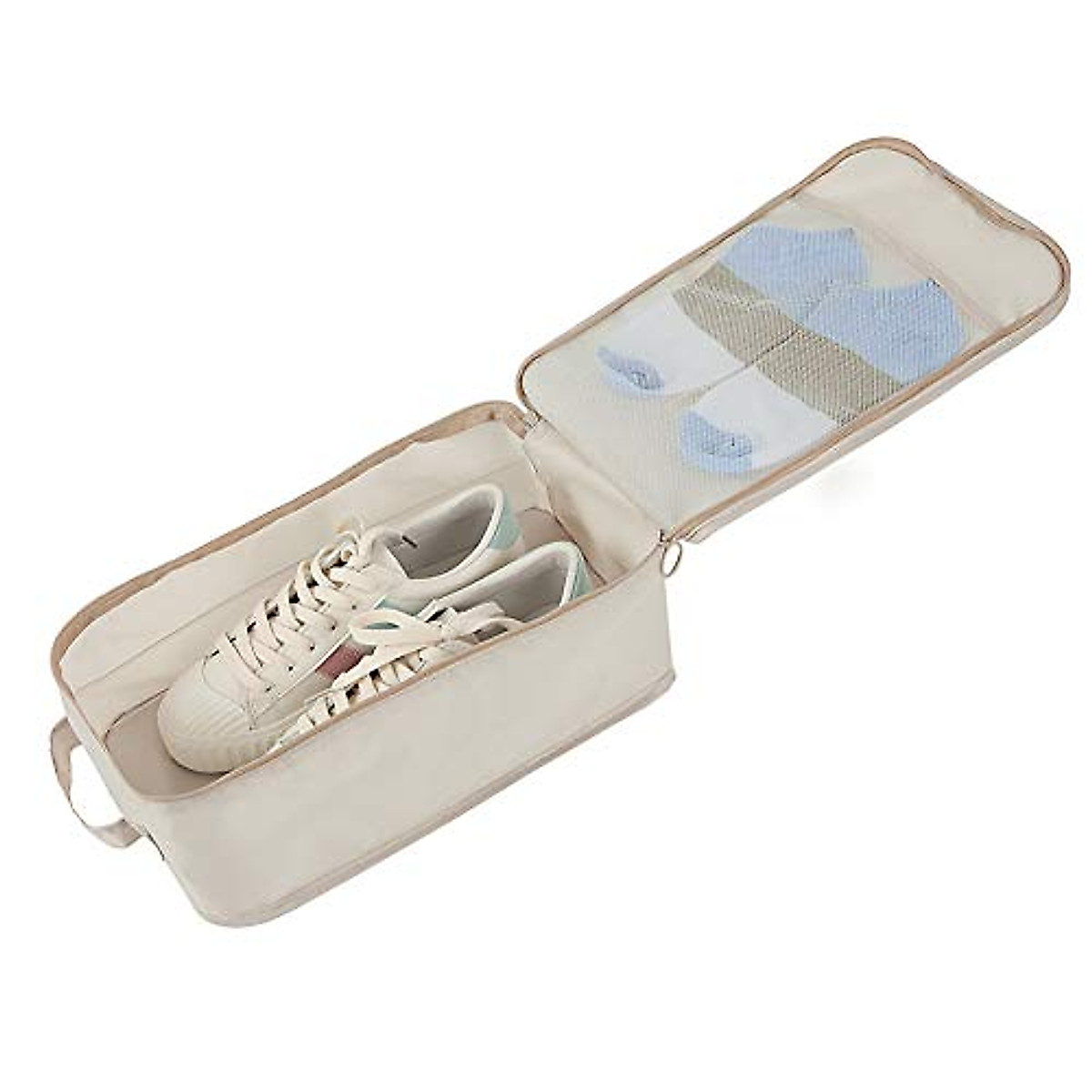 Belsmi 8 Set Packing Cubes with Shoe Bag - Compression Travel Luggage Organizer (Beige)