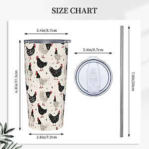 CHASOEA Chicken Tumbler 20oz Hen Rooster Stainless Steel Insulated Tumblers with Lid and Straw Animal Travel Coffee Mug Tea Wine Cups Water Bottle Chicken Gifts for Women Chicken Lover