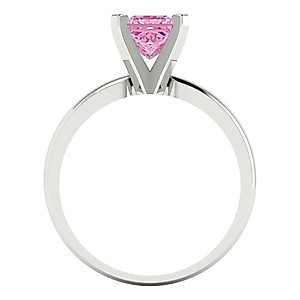 Clara Pucci 1.0 ct Princess Cut Solitaire Pink Simulated Diamond Wedding Bridal Designer Anniversary Engagement Ring Real 14k White Gold